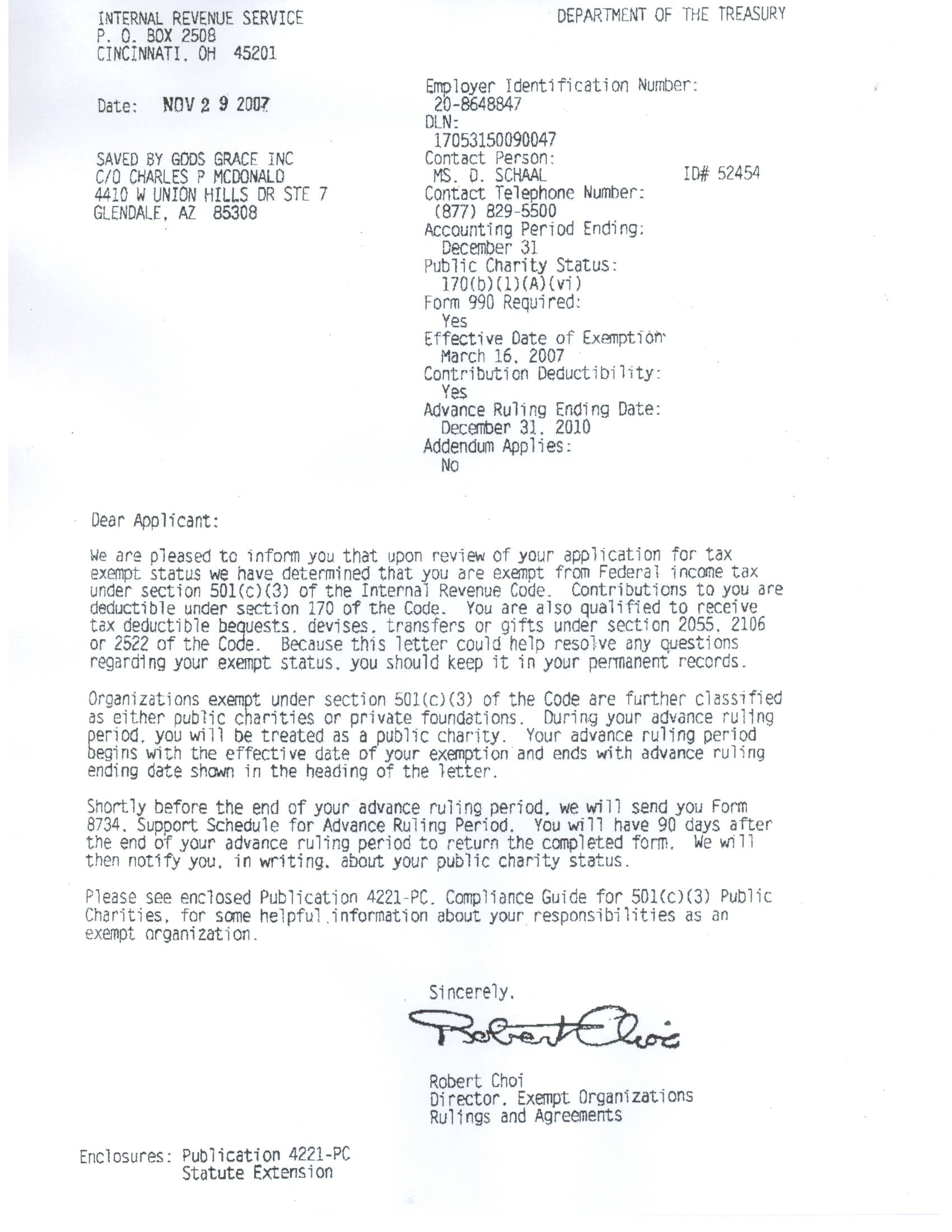 Determination Letter | Saved By God's Grace